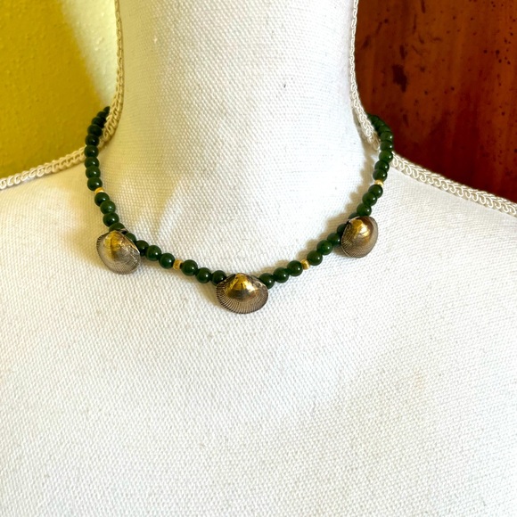 Jewelry | Vintage Sterling Silver Fashion Shell Jade Bead Necklace ...
